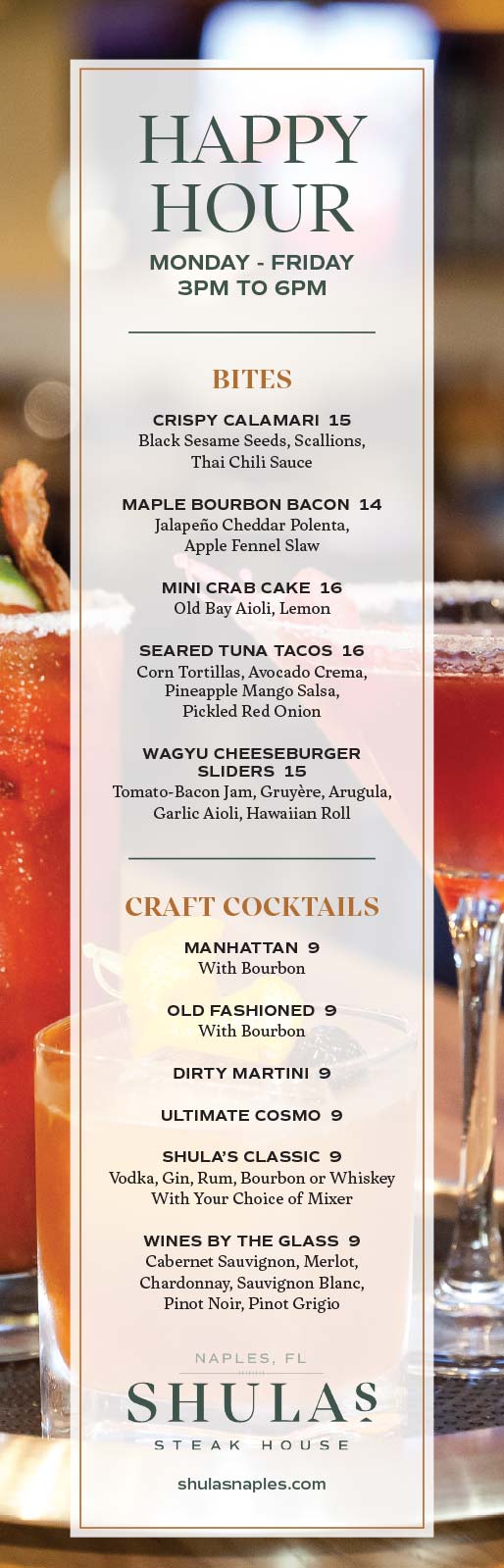 Happy Hour Menu | Shula's Steak House - Naples Florida - America's ...